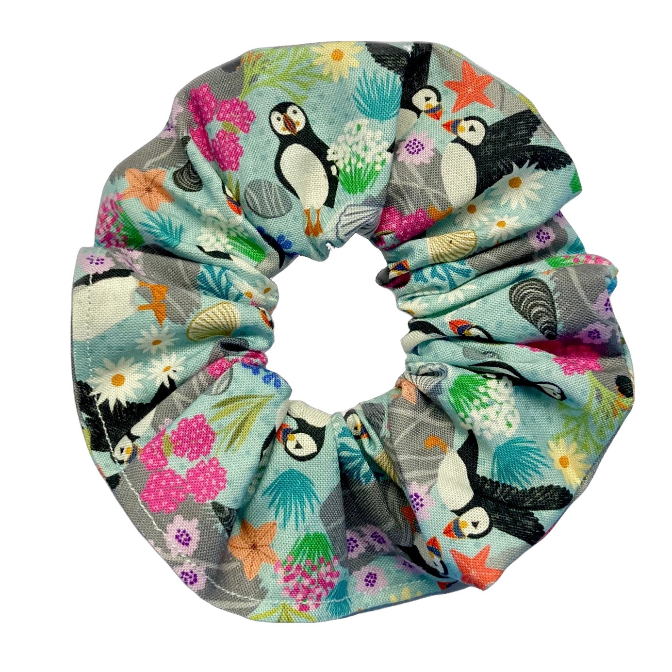 Puffin Rock Puffins Large Hair Scrunchie (Sea Blue) | Molly Felicity ...