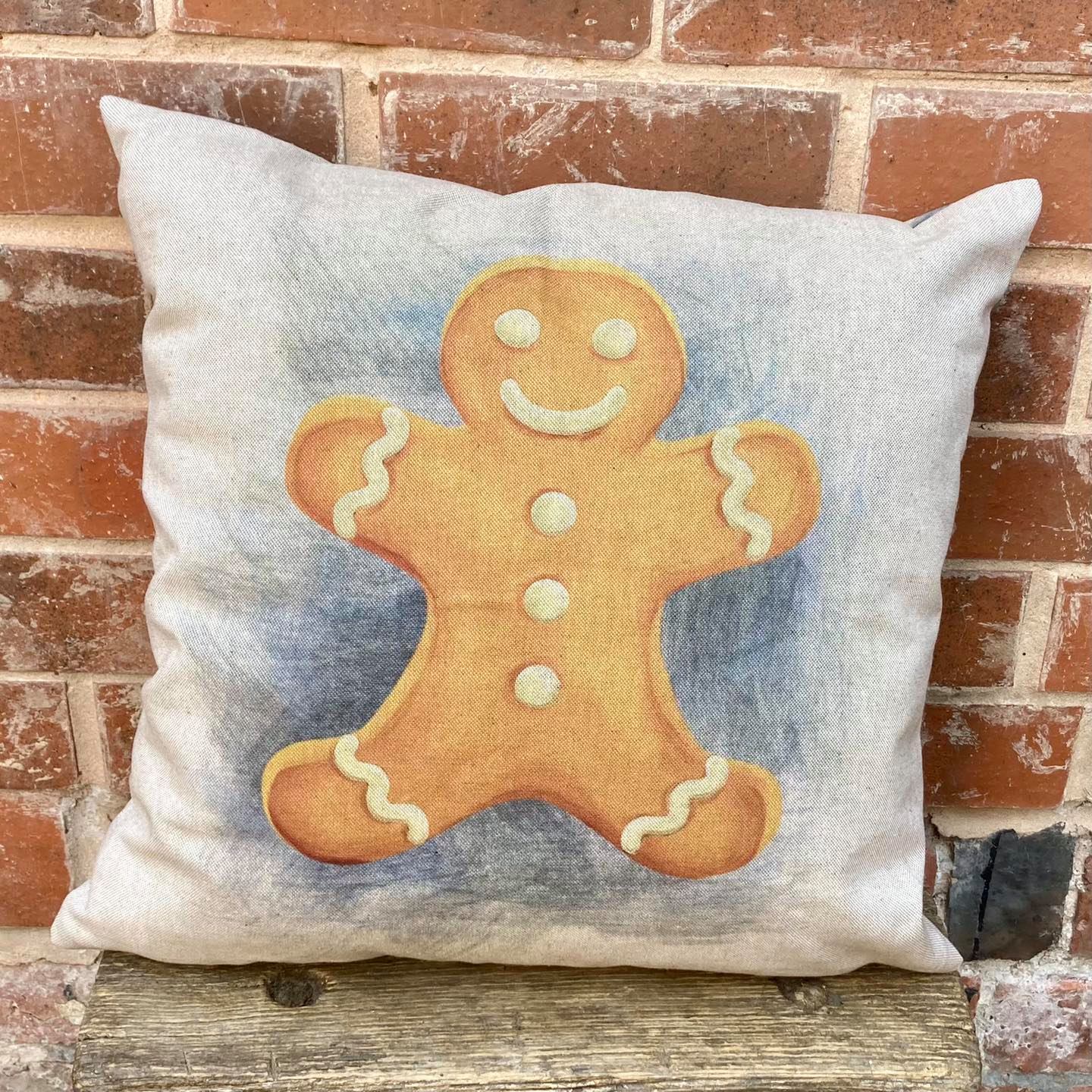 Gingerbread Man Linen Style Cushion | Molly Felicity Designs
